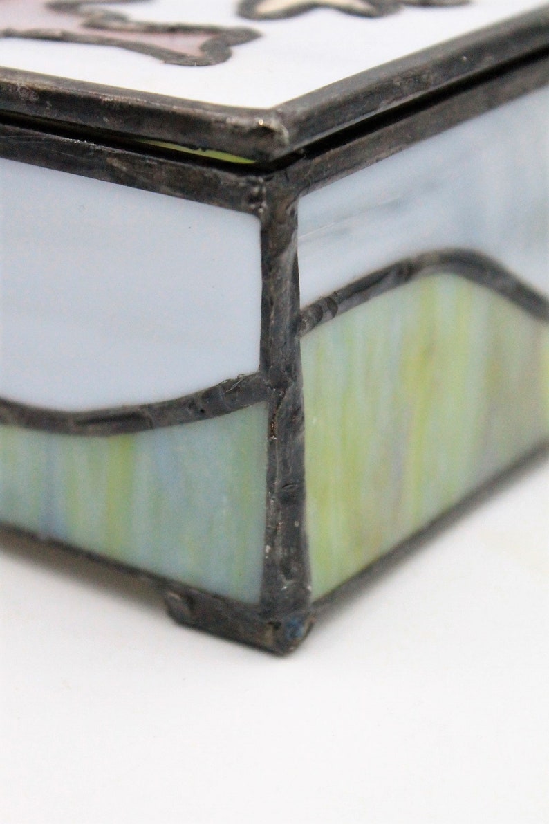 Japanese Koi Fish Box, Grey and Light Green Stained Glass Jewellery ...