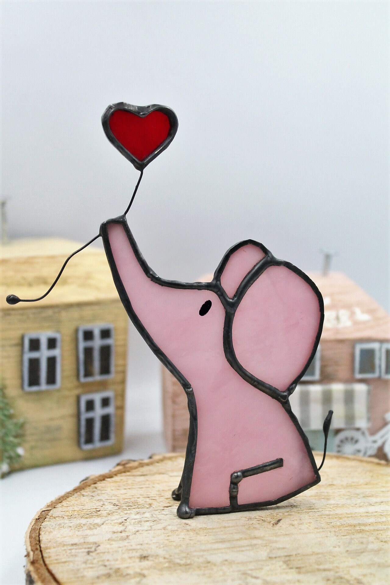 Pink Elephant With Balloon Figurine Valentine's Day - Etsy