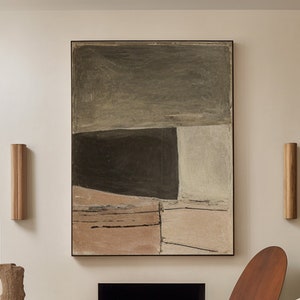 Light Brown Canvas Wall Art Beige Wabi Sabi Painting Light Brown ...