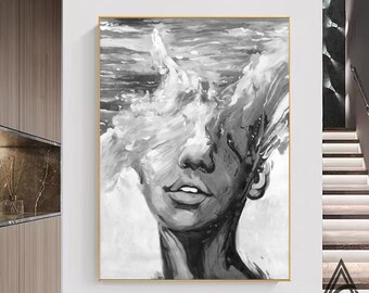 Large Black Faceless Portrait Painting Abstract Lady Painting Woman ...