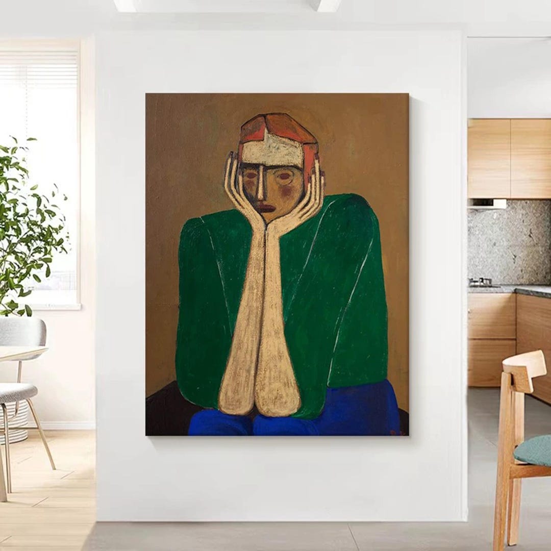 Picasso Abstract Woman Painting: Green Figurative Canvas Art - Etsy