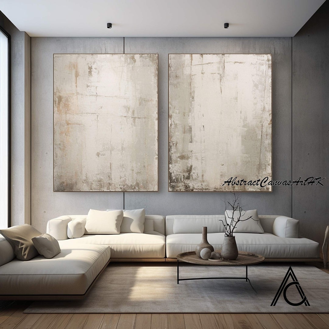 Set of 2 Pure Beige Wabi Sabi Wall Art Beige Brown Painting Neutral Beige Wabi Sabi Painting Set ...