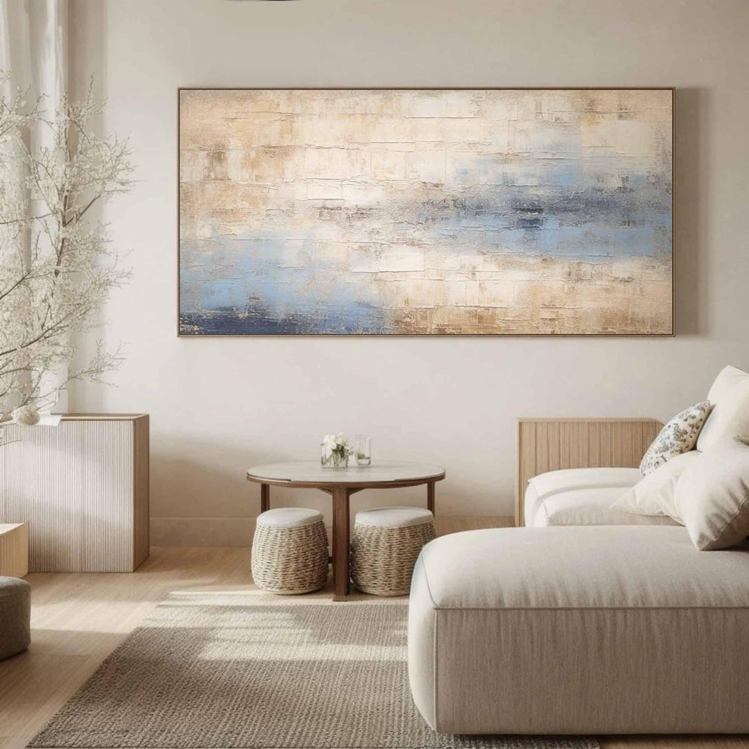 Modern Beige Minimalist Art ,abstract Beige Blue Painting,neutral ...