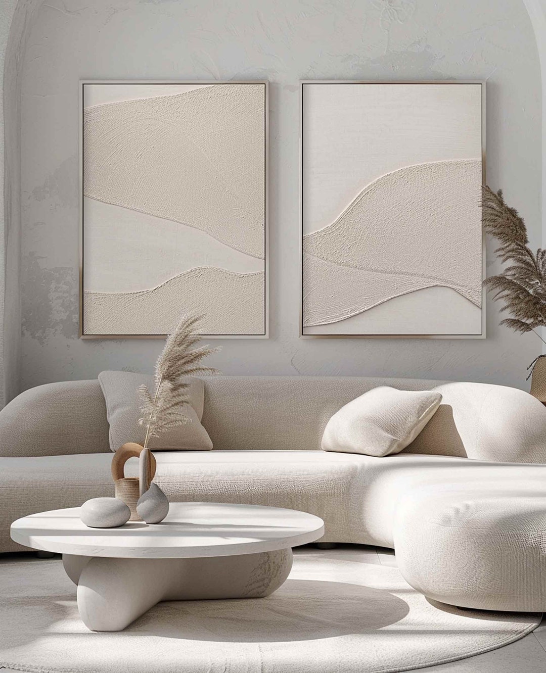 Set of 2 Pure Beige Wabi Sabi Wall Art Beige Painting Neutral Wabisabi Painting Set of 2 Beige ...