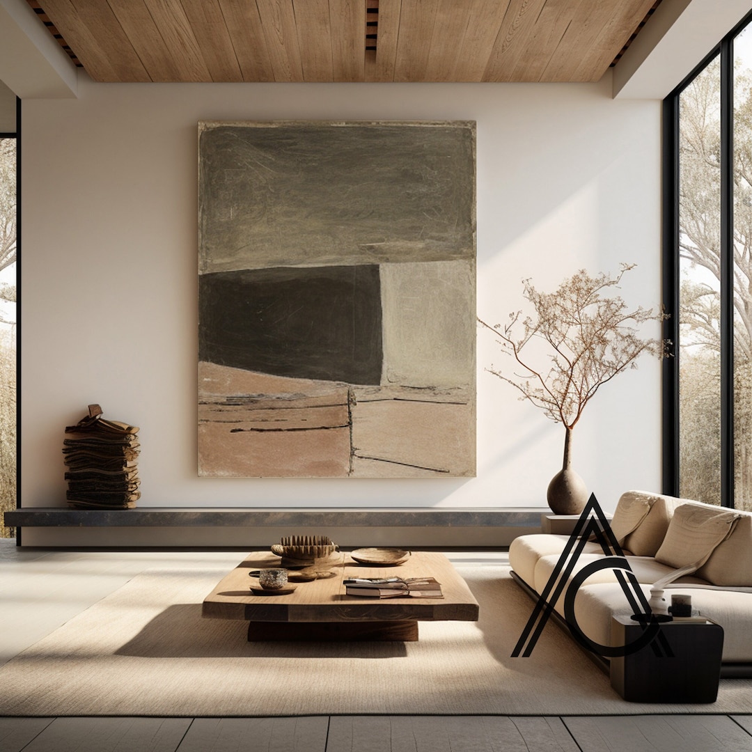 Light Brown Canvas Wall Art Beige Wabi Sabi Painting Light Brown ...