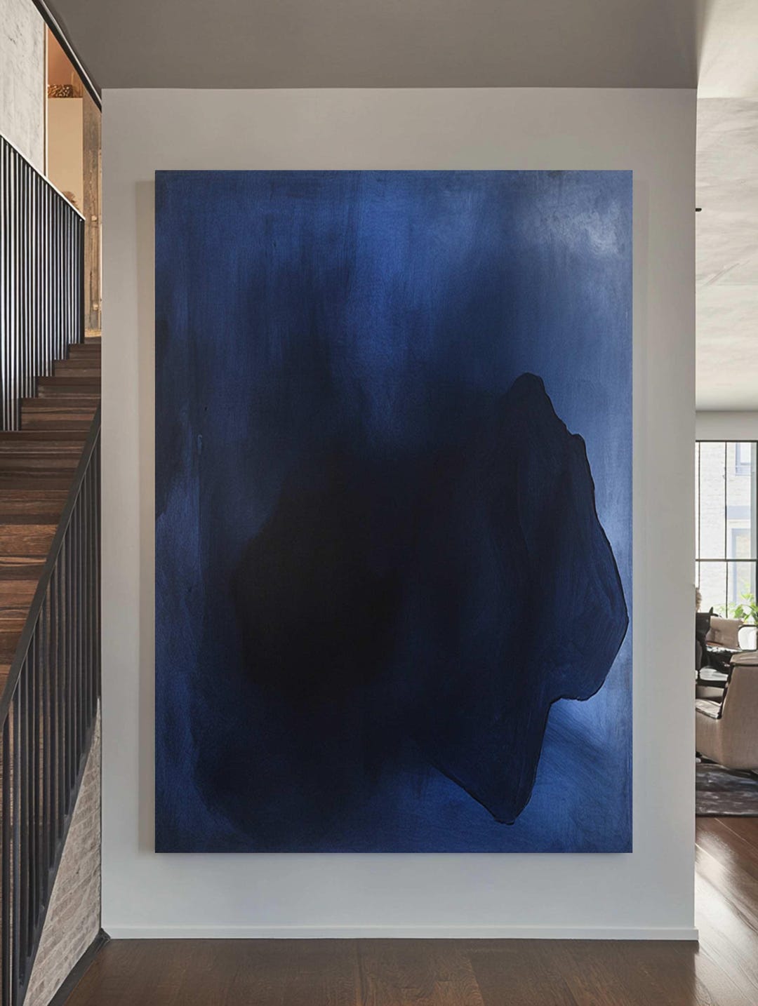 Dark Blue Wall Art Dark Blue Wall Decor Modern Abstract Painting Pure ...