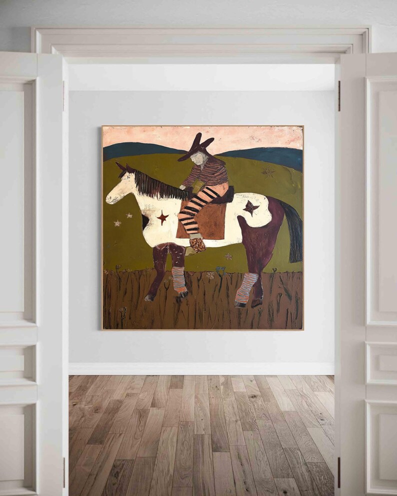 Figurative Abstract Painting Horse Rider Art Equestrian Art Bohemian ...