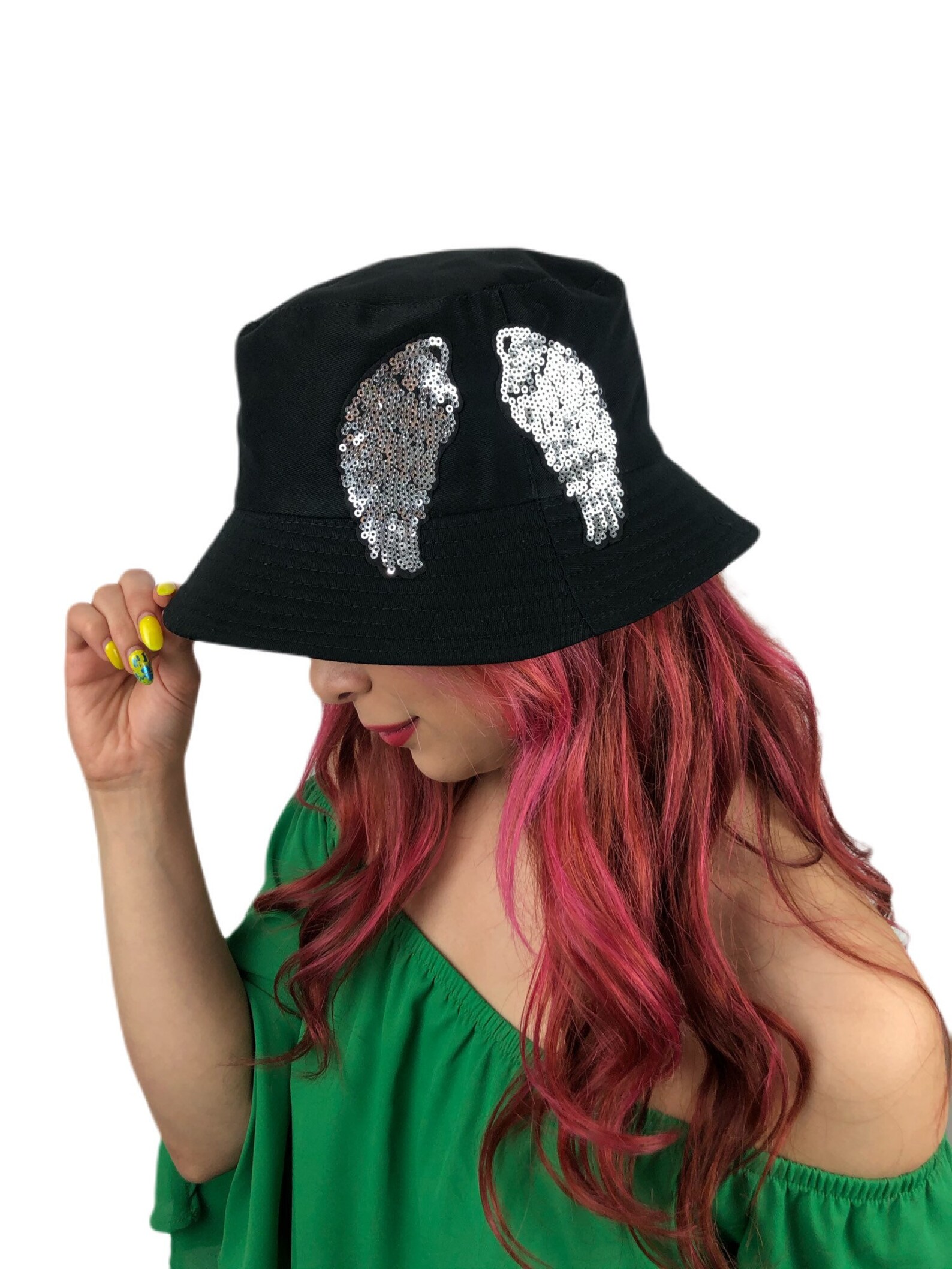 Black Bucket Hat with Angel Patch Wings | Etsy