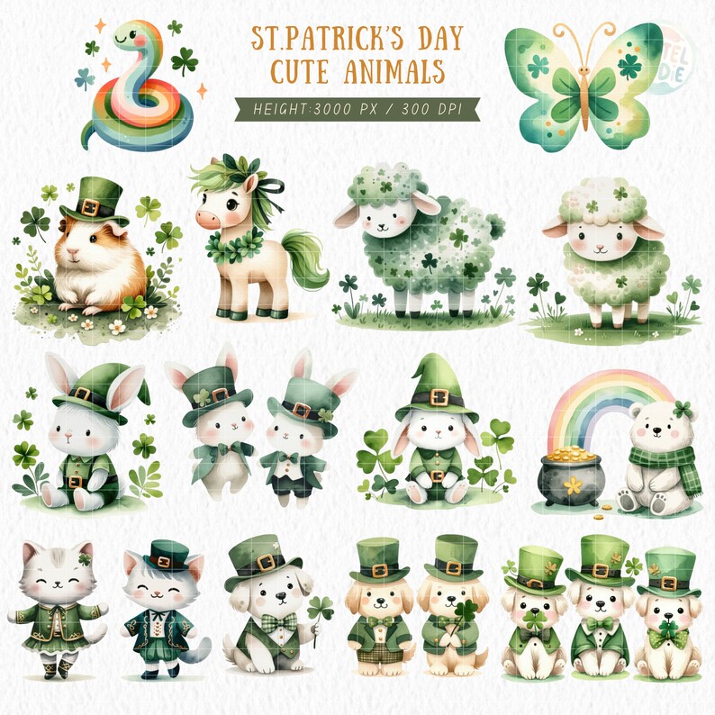 St Patricks Day PNG, Cute Animal Clipart, Watercolor Animals Stickers ...