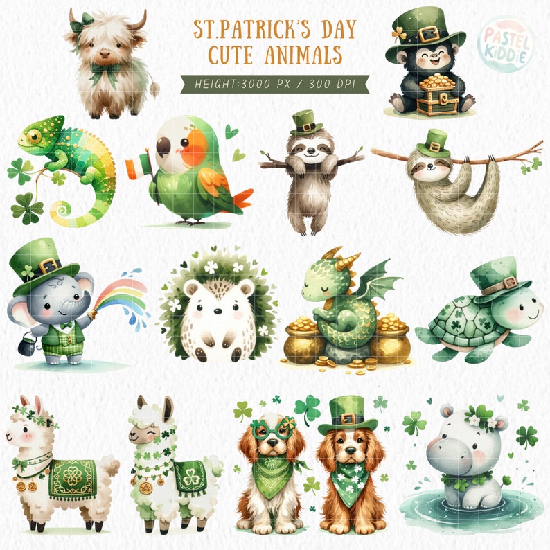 St Patricks Day PNG, Cute Animal Clipart, Watercolor Animals Stickers ...