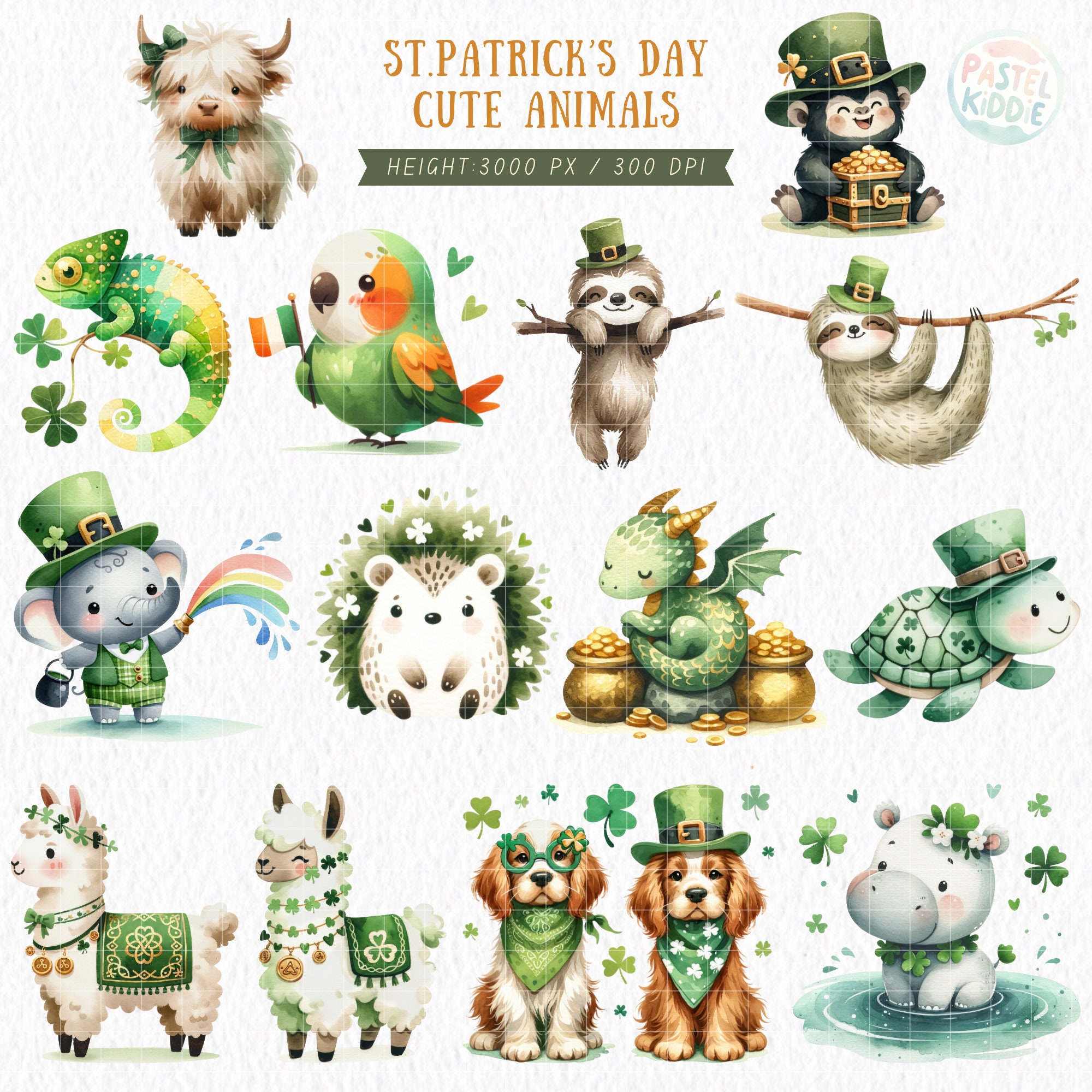 St Patricks Day PNG, Cute Animal Clipart, Watercolor Animals Stickers ...