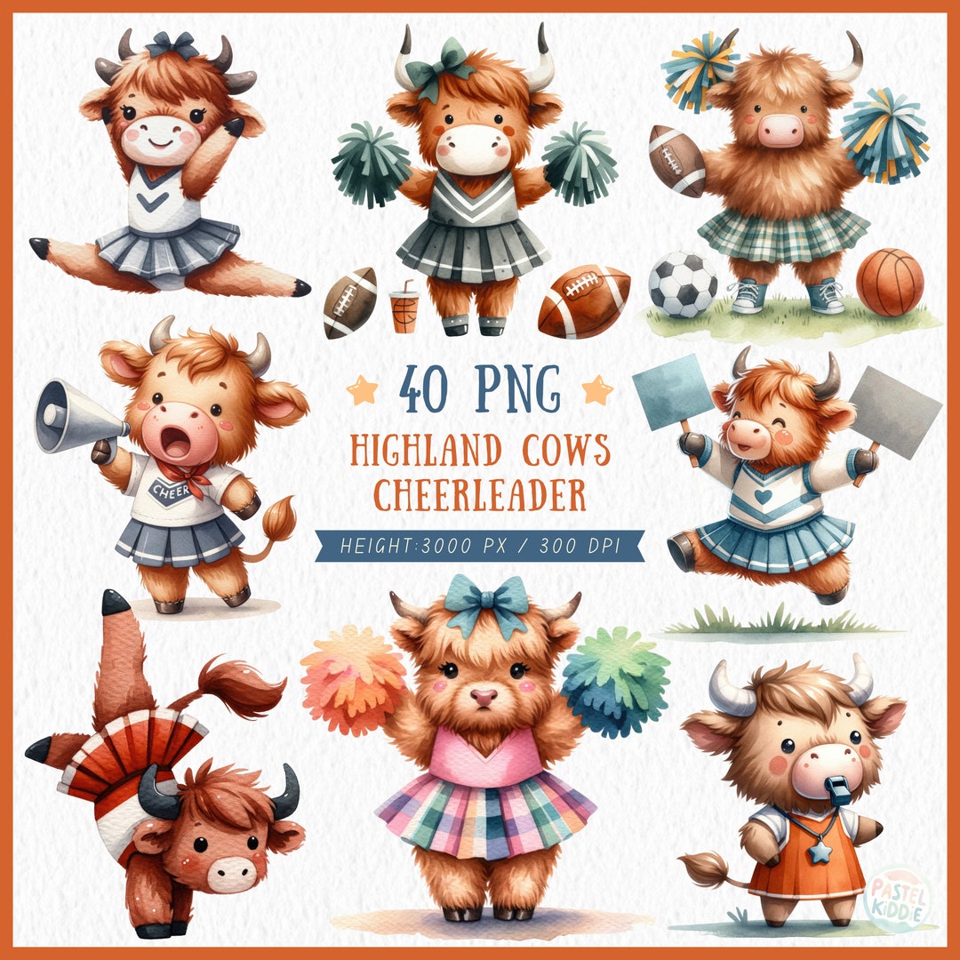 Cute Highland Cow PNG, Cheerleader Gifts, Cheer Mom, Cheerleading Team ...
