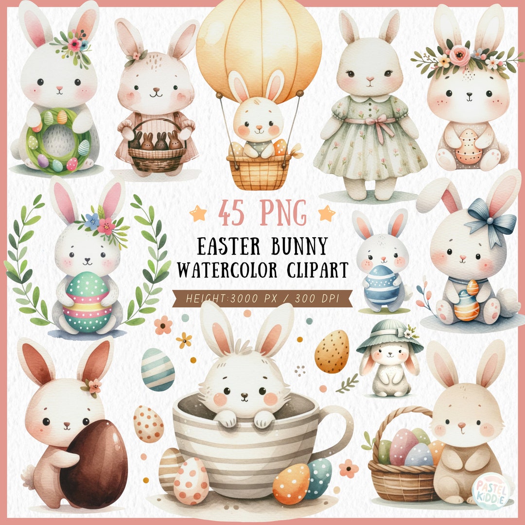 Watercolor Easter Bunny Clipart, Cute Rabbit PNG (digital Download) - Etsy