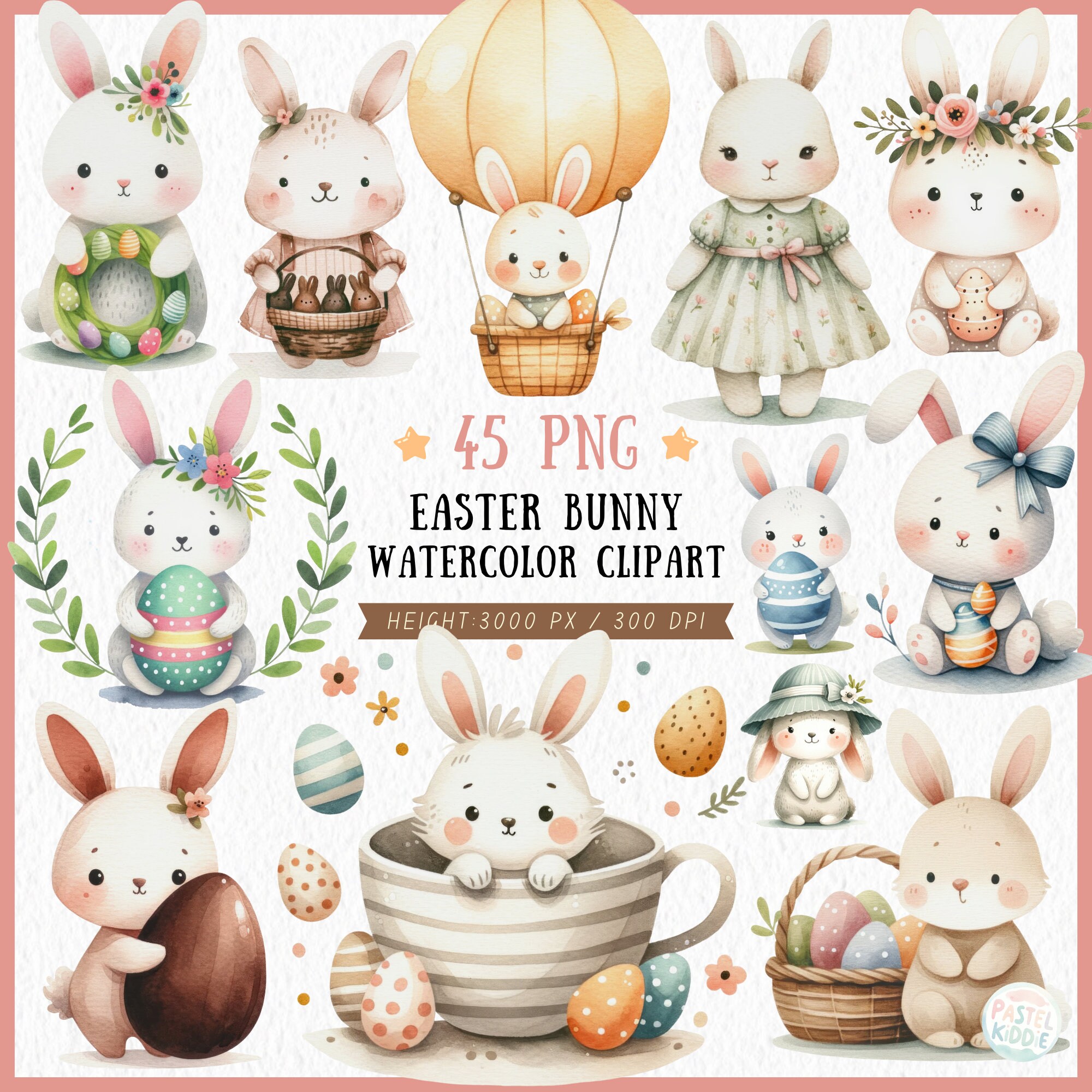 Watercolor Easter Bunny Clipart, Rabbit PNG Images (digital Download - Etsy