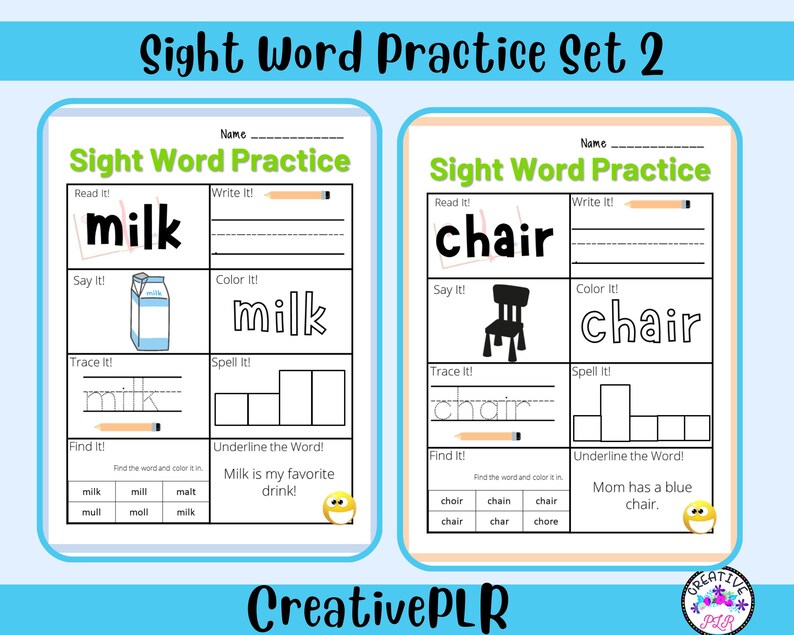 Sight Word Practice Worksheets Set 2 Sight Word Review - Etsy