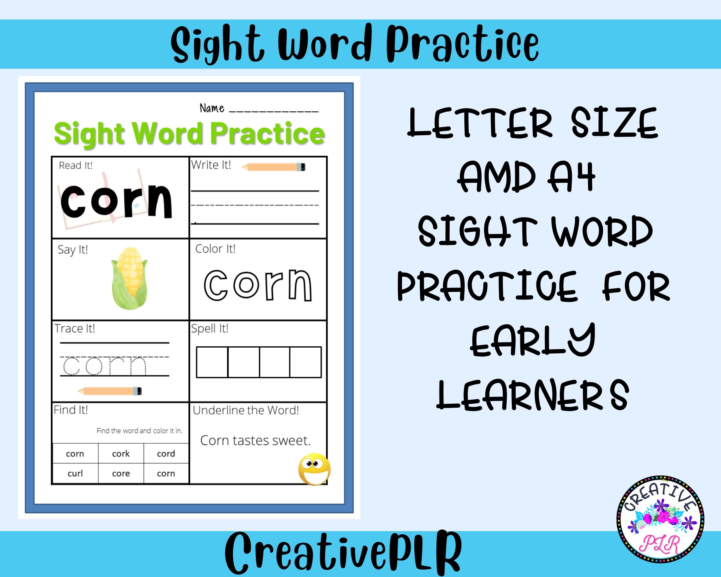 Sight Word Practice Worksheets | Sight Word Review | - Etsy
