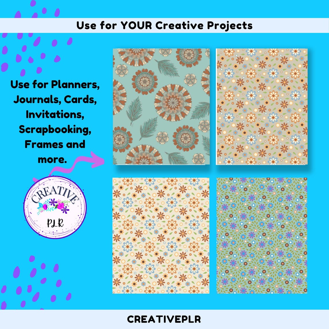 Wild Flowers Digital Papers Pack 20 High Quality Backgrounds Commercial ...