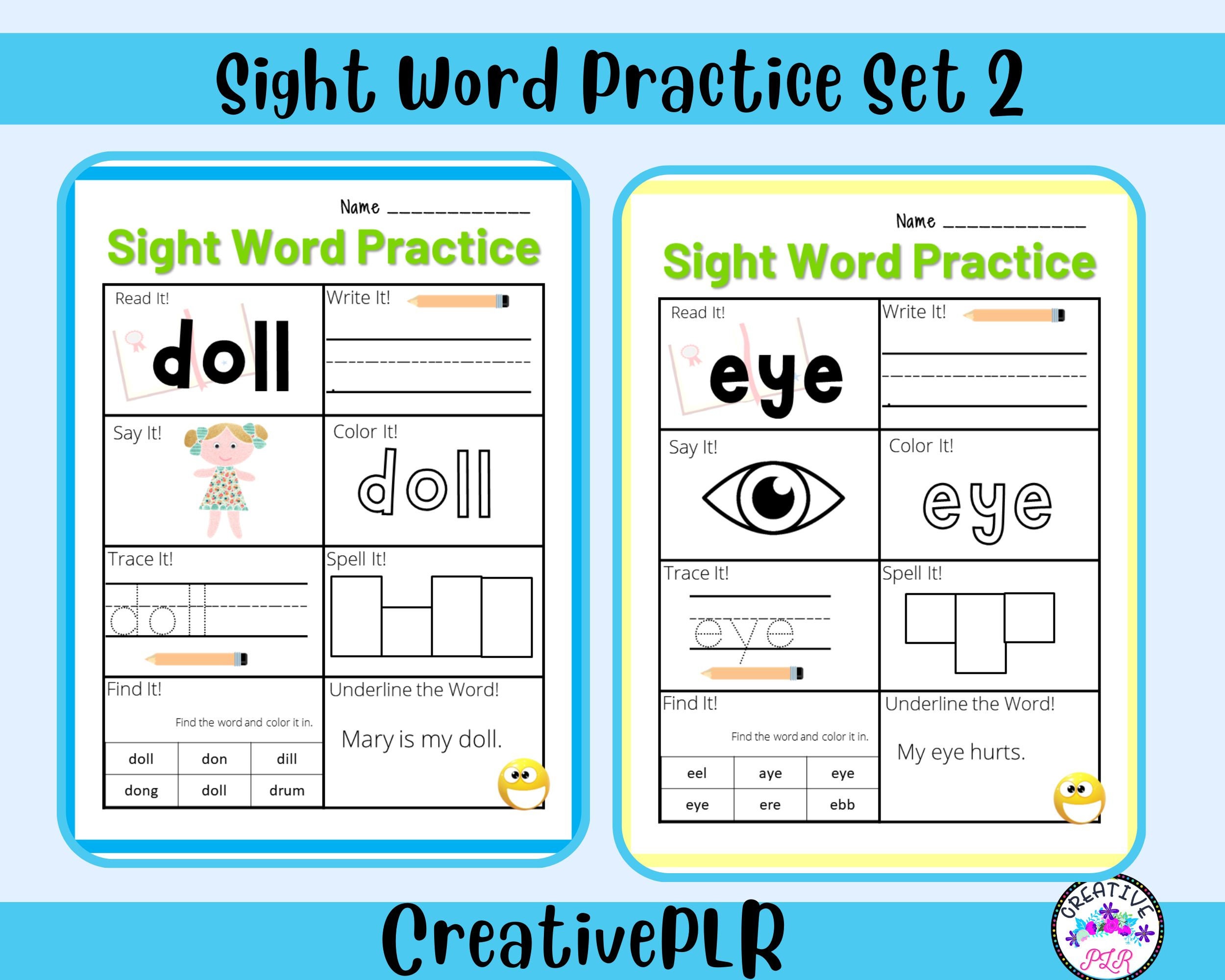 Sight Word Practice Worksheets Set 2 | Sight Word Review | Kids ...