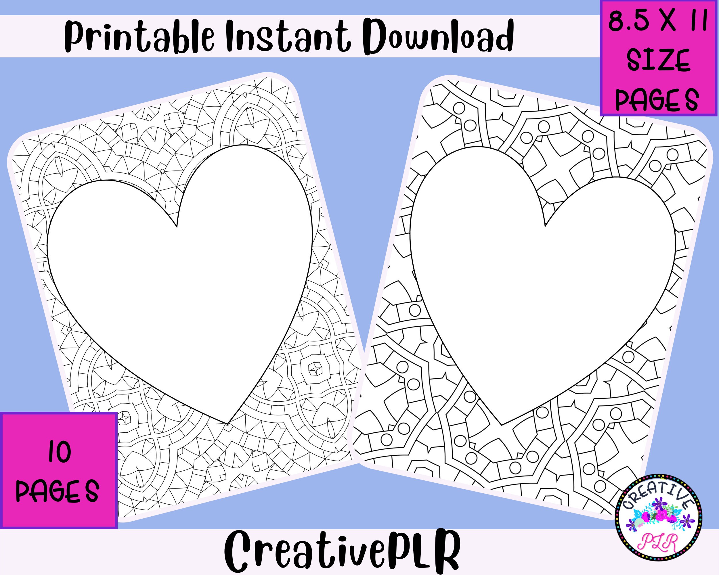 Heart Frame Coloring Pages 10 Printable Coloring Pages Instant Download ...