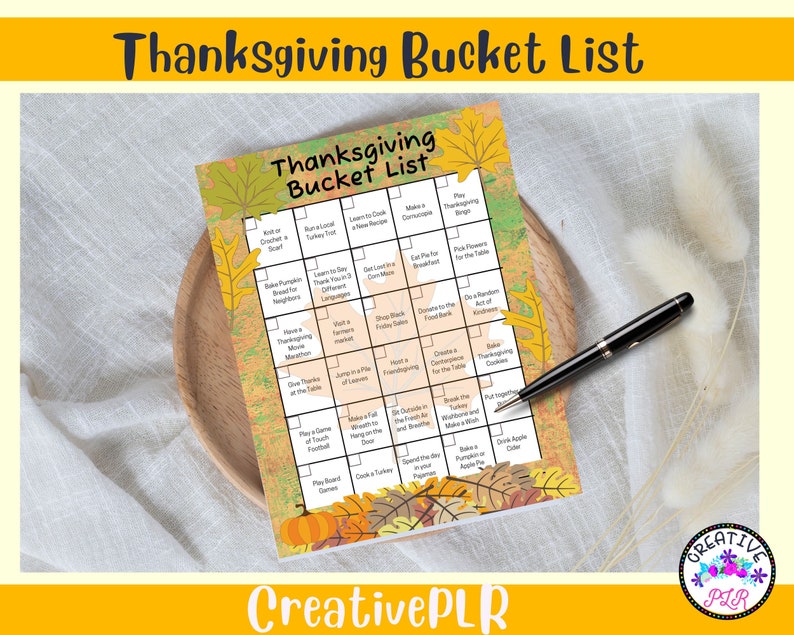 Thanksgiving Bucket List | Printable Bucket List | Holiday Activity ...