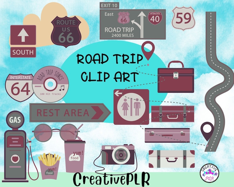 Road Trip Clip Art Set | Travel Stickers Set | Travel Scrapbook ...