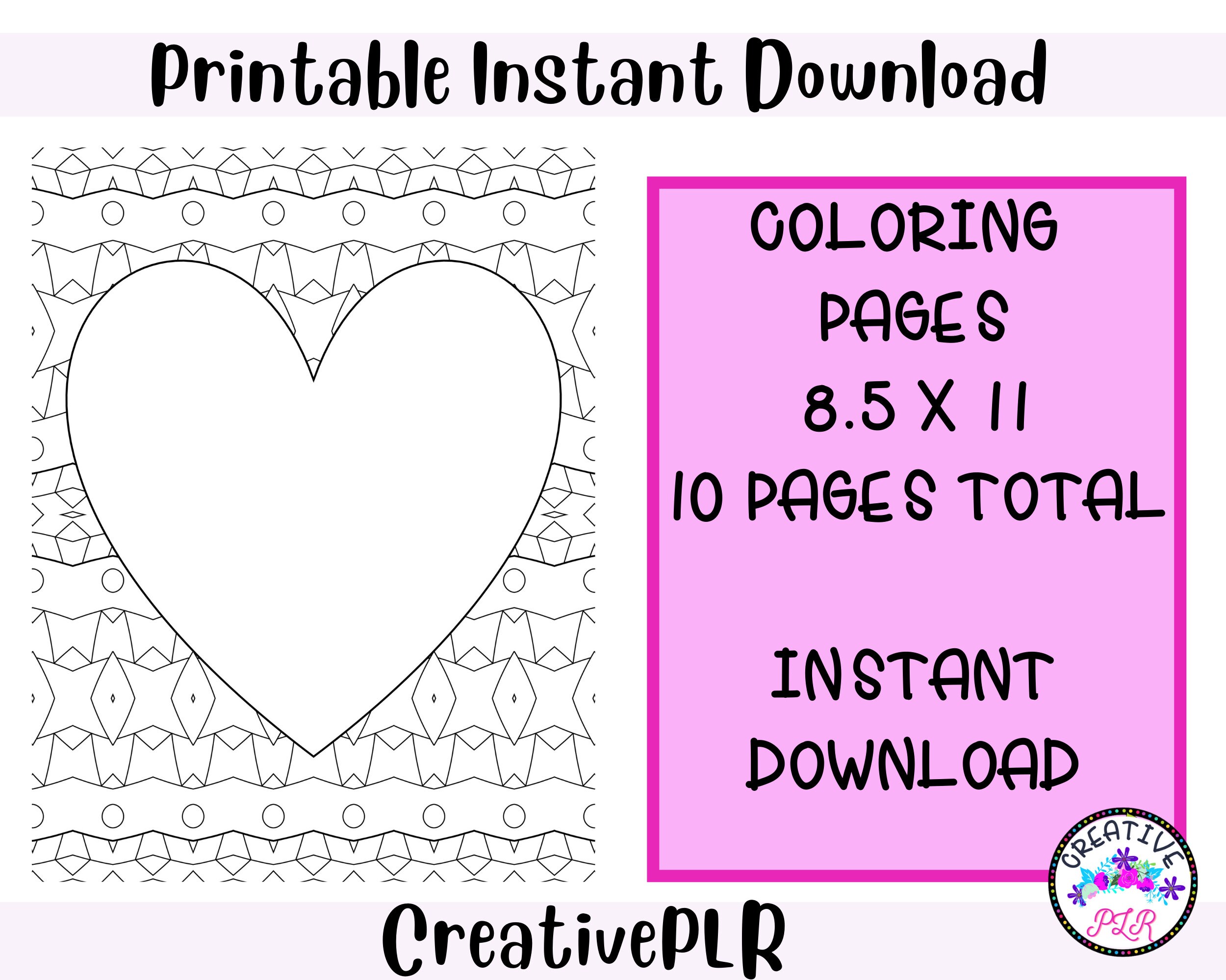 Heart Frame Coloring Pages 10 Printable Coloring Pages Instant Download ...