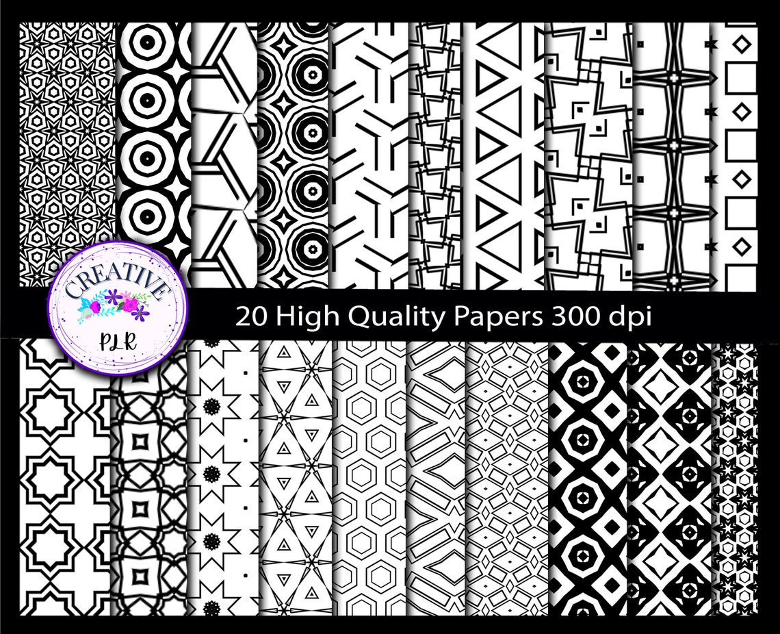 Black and White Prints Digital Paper Pack 20 High Quality Backgrounds ...