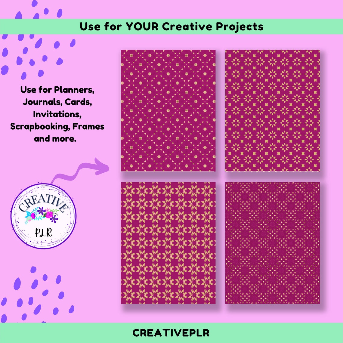 Magenta and Gold Prints Digital Paper Pack |20 High Quality Backgrounds ...