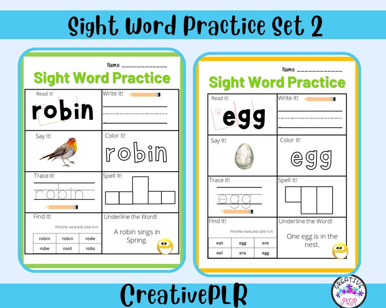 Sight Word Practice Worksheets Set 2 Sight Word Review - Etsy