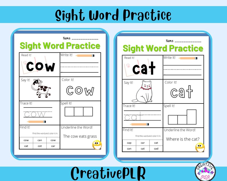 Sight Word Practice Worksheets Sight Word Review - Etsy
