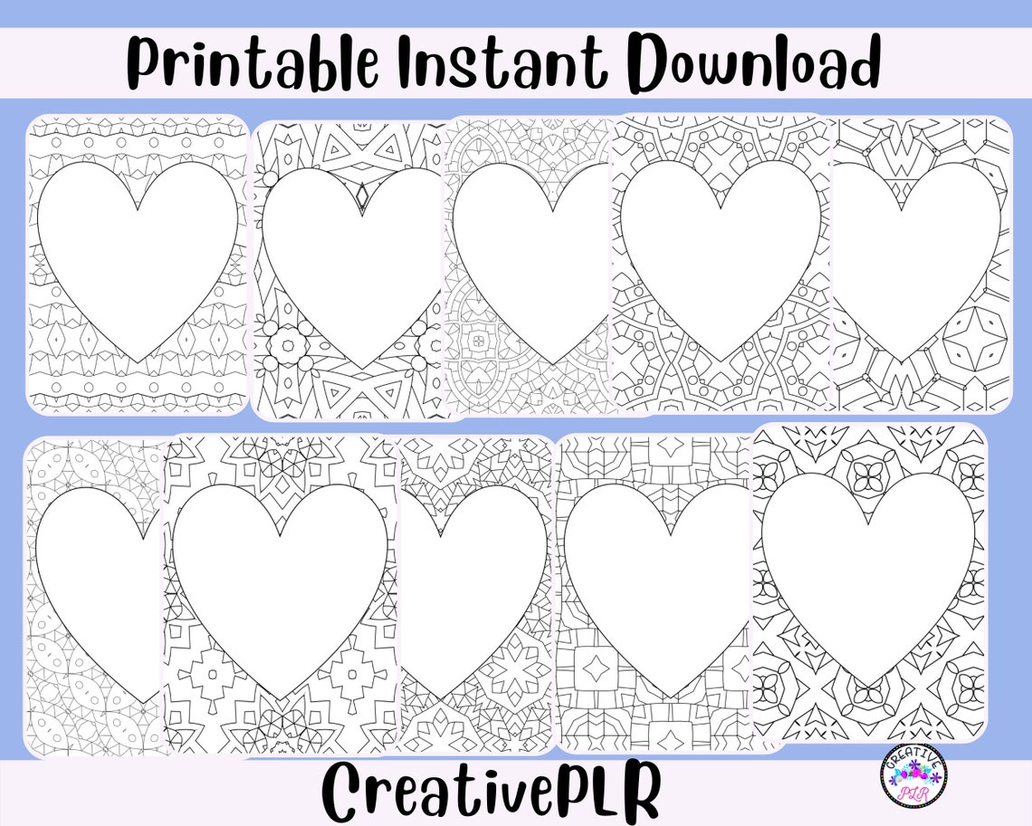 Heart Frame Coloring Pages 10 Printable Coloring Pages | Etsy