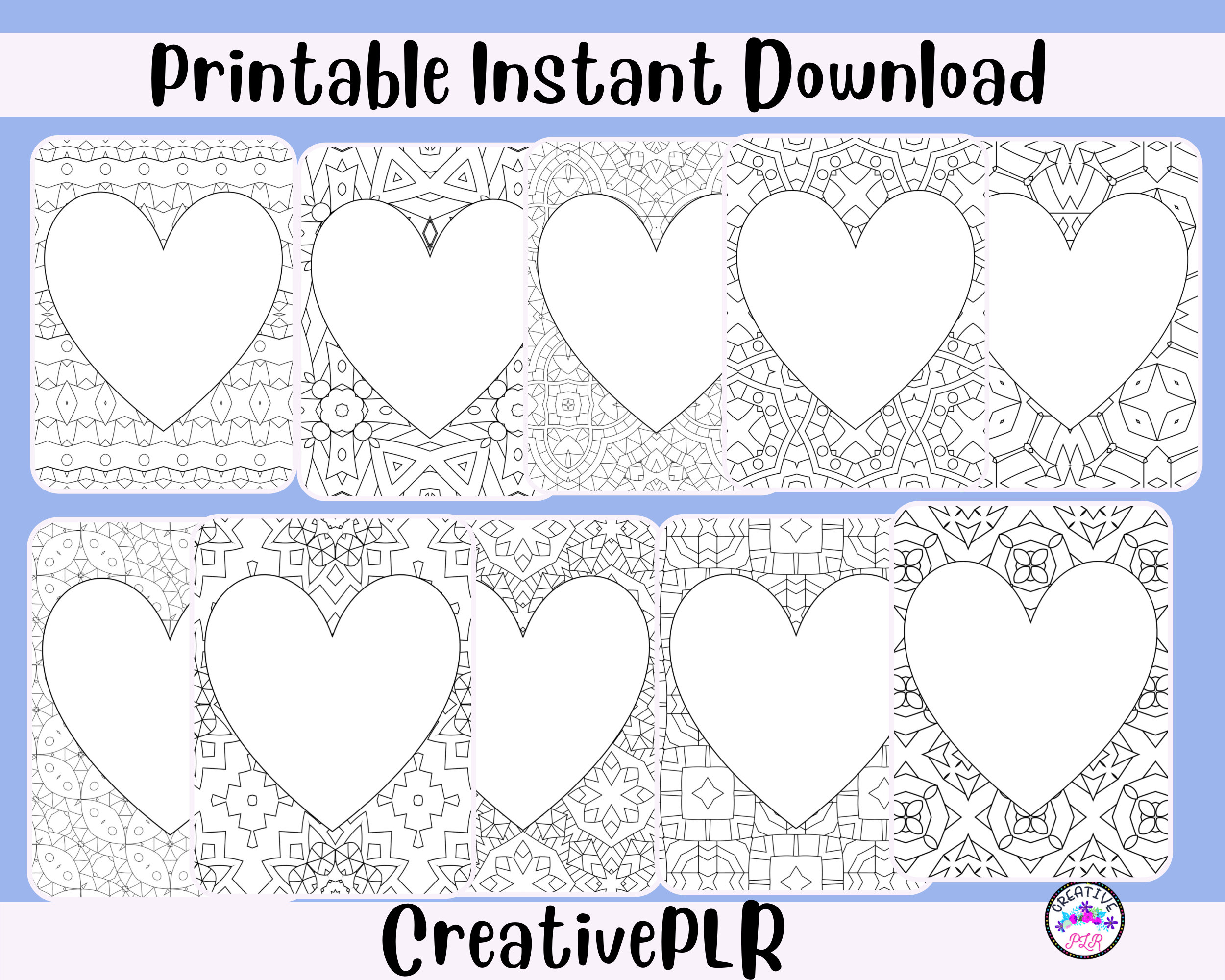 Heart Frame Coloring Pages 10 Printable Coloring Pages Instant Download ...