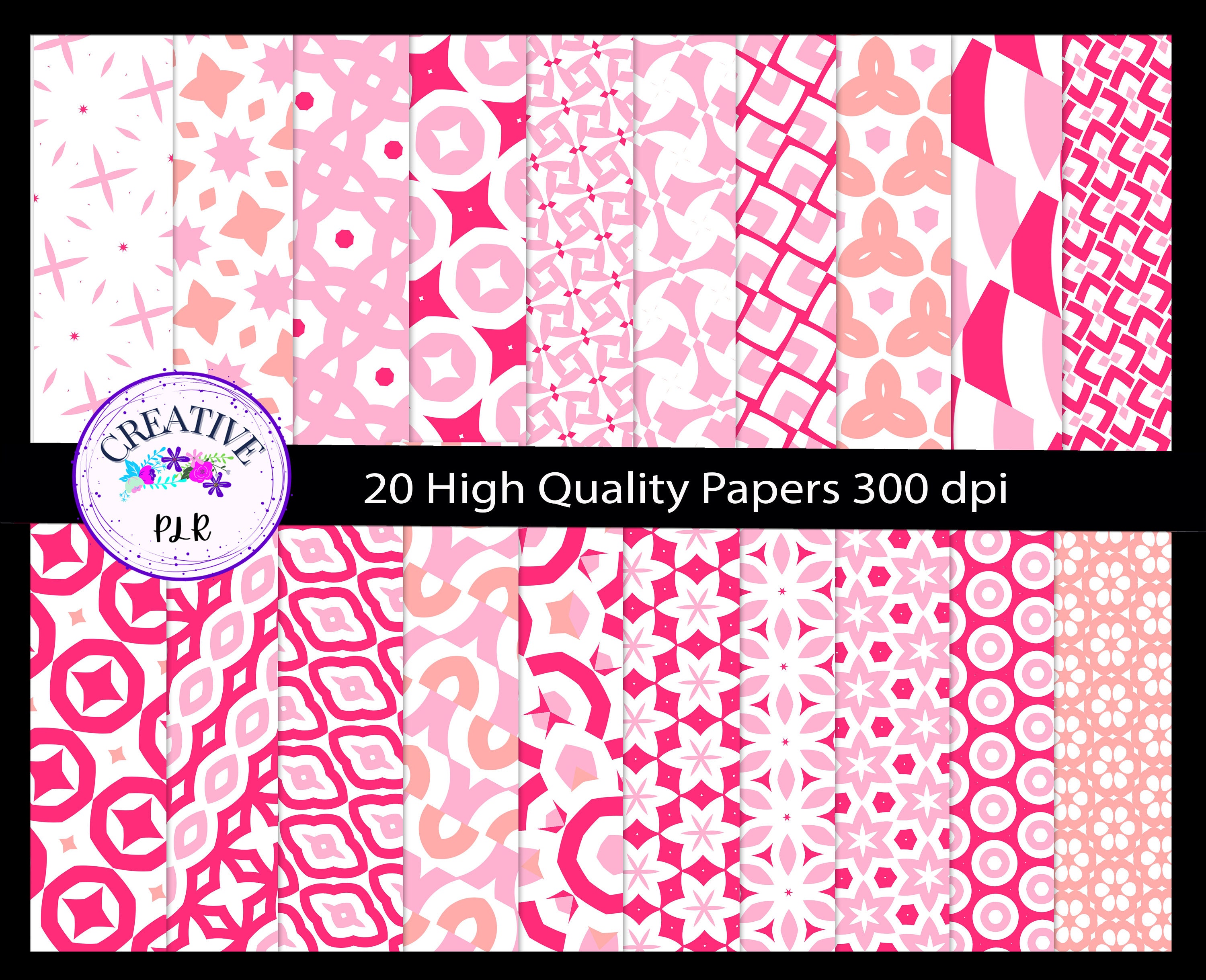 Pretty Pinks Geometric Prints Digital Paper Pack 20 High Quality ...