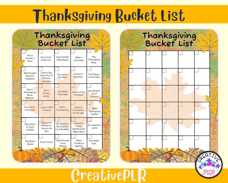 Thanksgiving Bucket List | Printable Bucket List | Holiday Activity ...