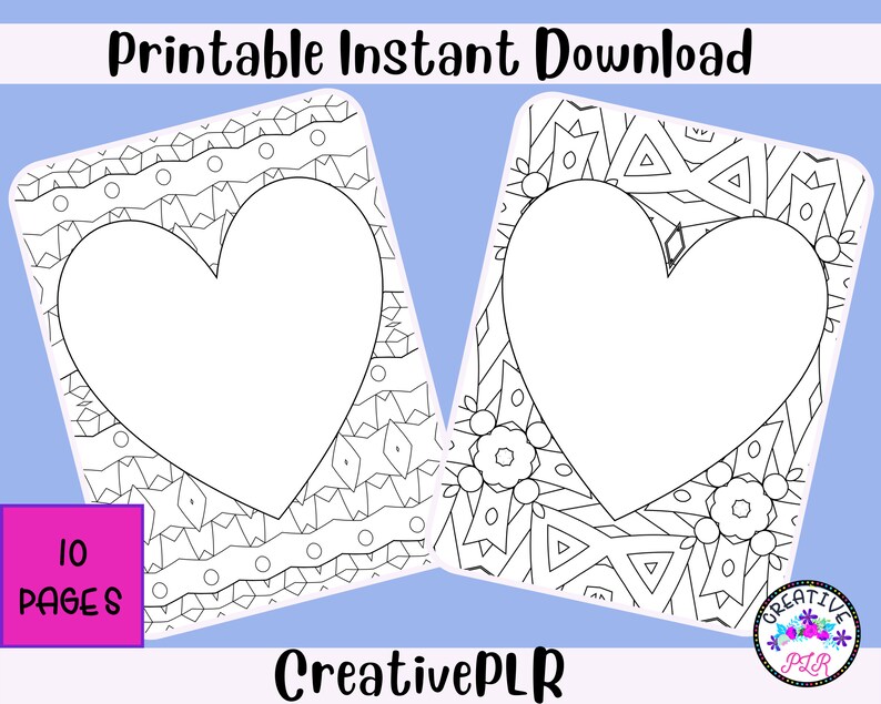 Heart Frame Coloring Pages 10 Printable Coloring Pages | Etsy