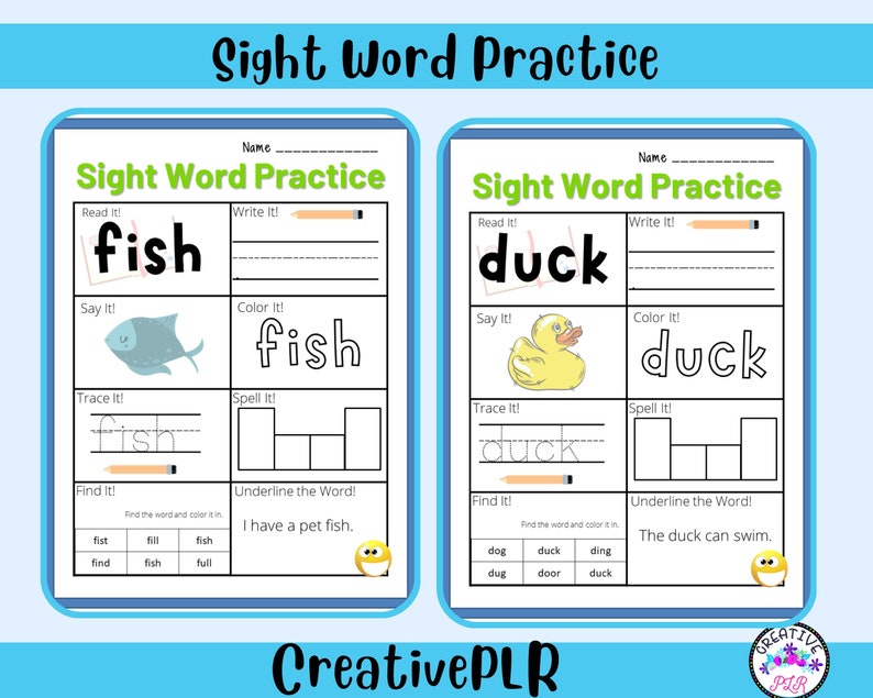 Sight Word Practice Worksheets | Sight Word Review | - Etsy