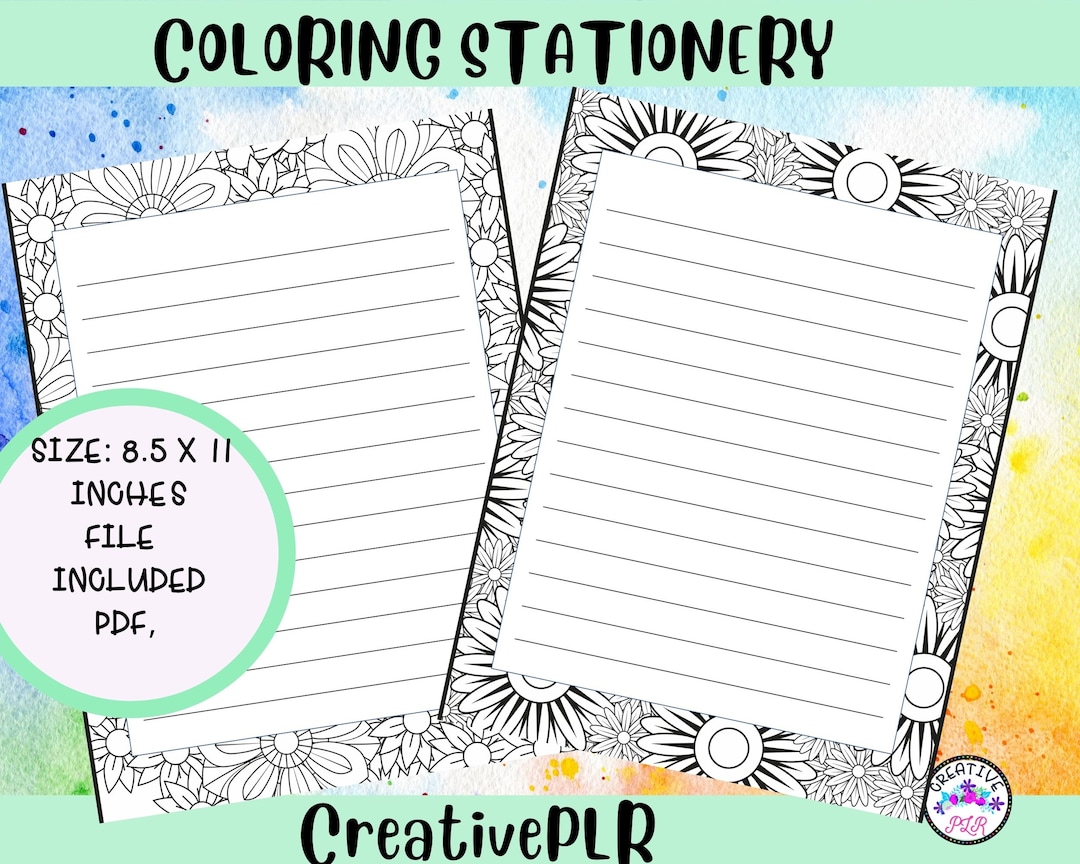 Floral Coloring Stationery Pack Set 1 |10 Coloring Borders | Commercial ...