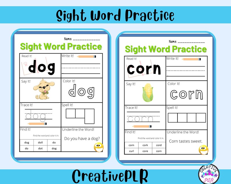 Sight Word Practice Worksheets | Sight Word Review | - Etsy