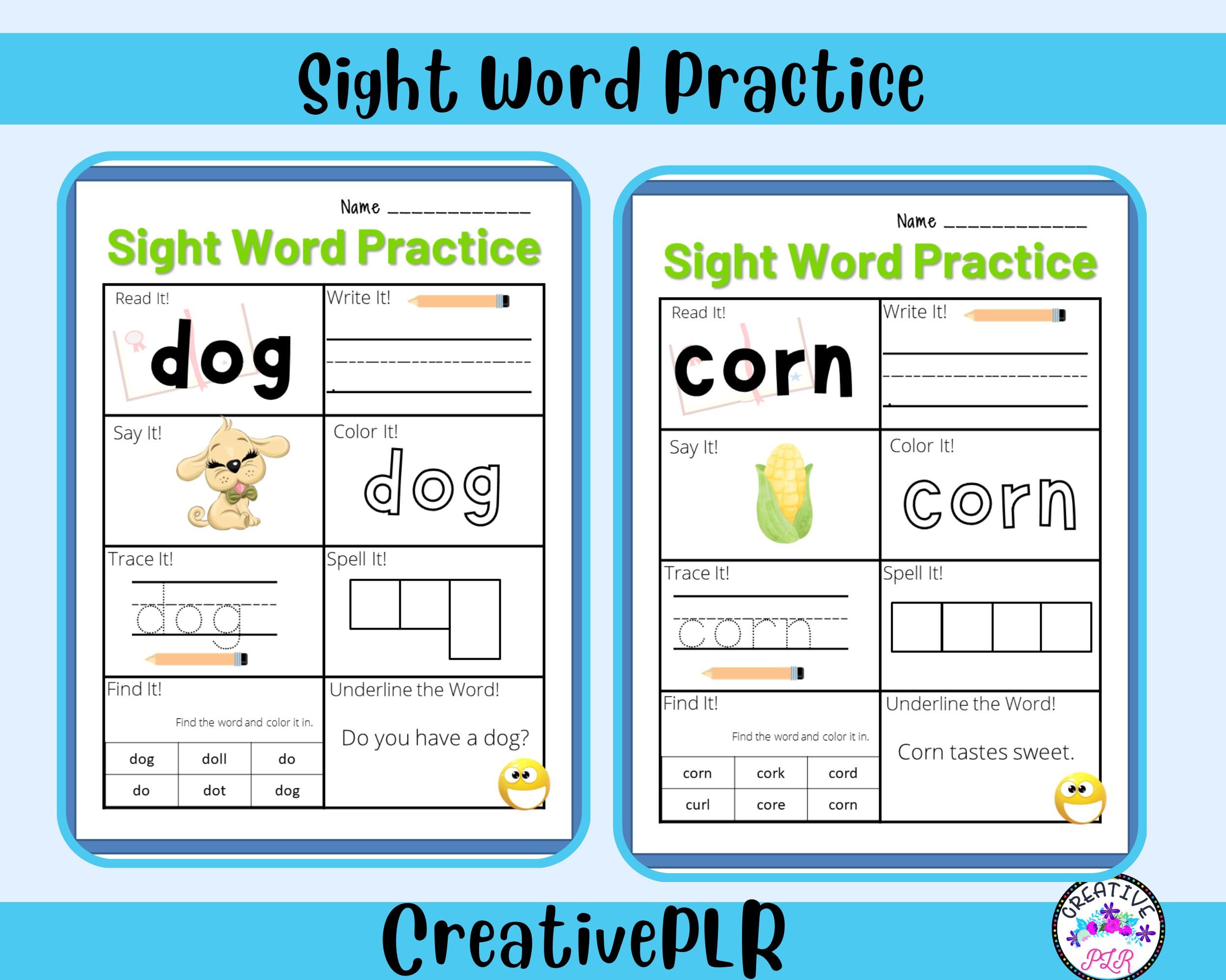 Sight Word Practice Worksheets | Sight Word Review | - Etsy
