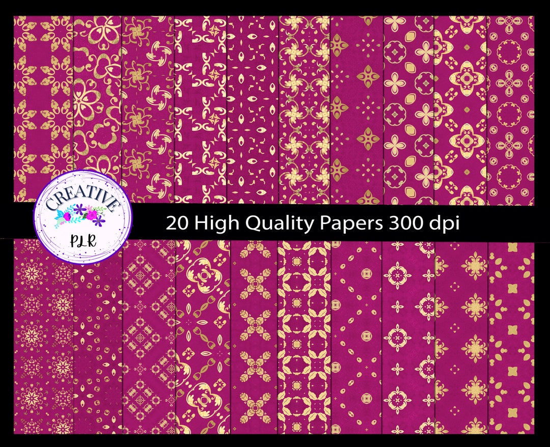 Magenta and Gold Prints Digital Paper Pack |20 High Quality Backgrounds ...