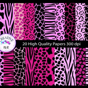 Pink Animal Prints Digital Paper Pack |20 High Quality Colorful ...