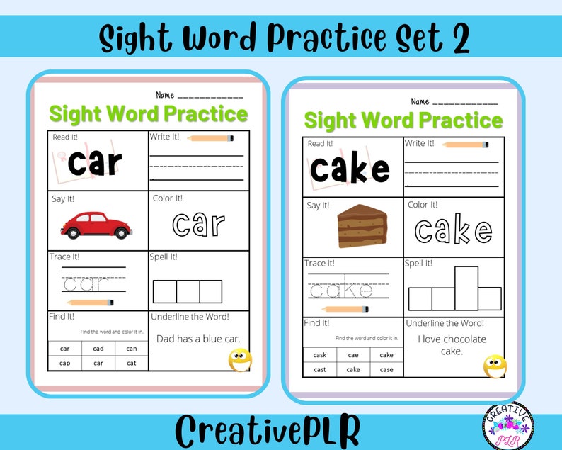 Sight Word Practice Worksheets Set 2 Sight Word Review - Etsy