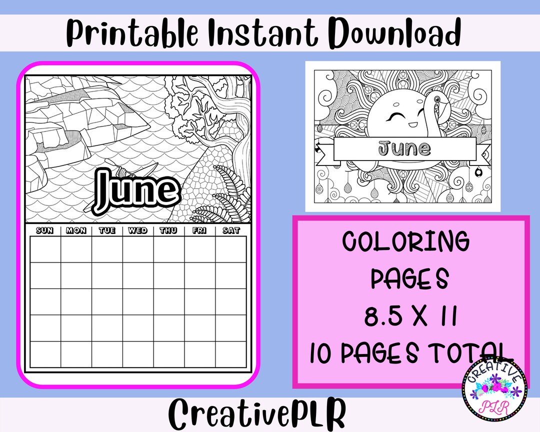 June Monthly Coloring Planner | 10 Printable Coloring Pages | Instant ...
