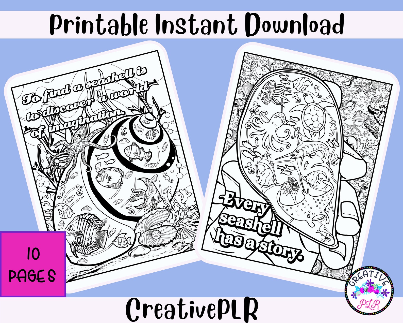Seashells Coloring Pages | 10 Printable Coloring Pages | Instant ...