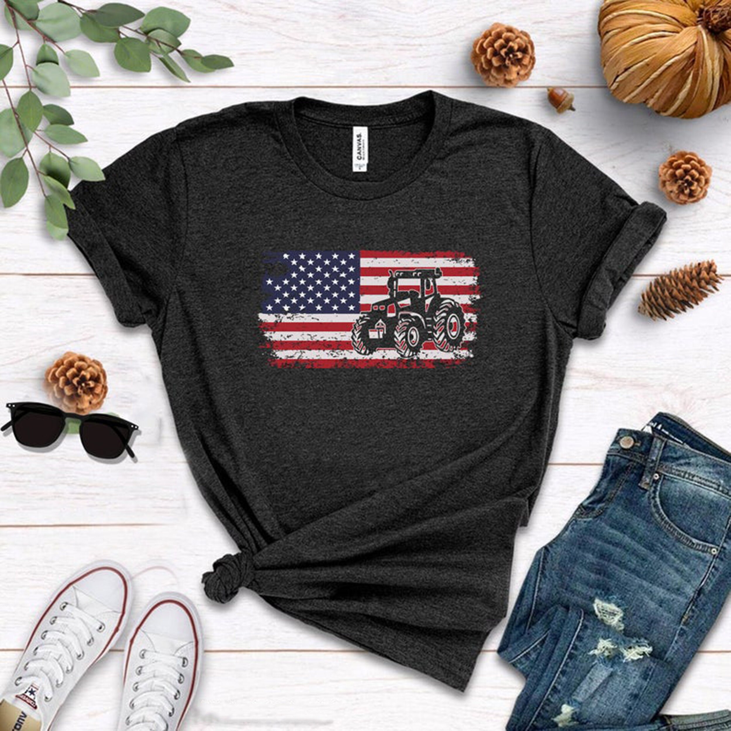 Farm Tractors America Flag Shirt Patriotic Farmer American Etsy