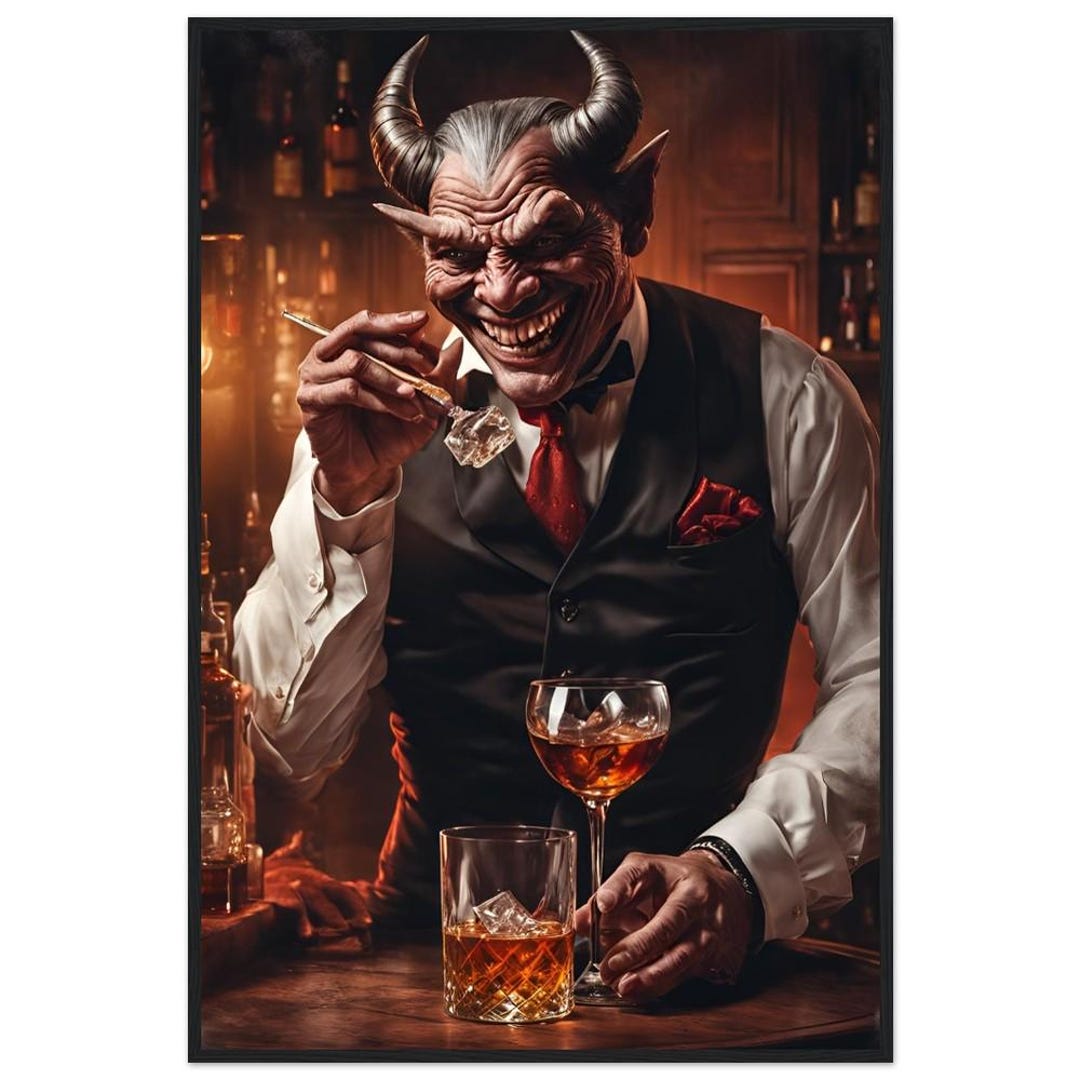 The Devil Drinks Whiskey Premium Poster Made of Matte Paper With Wooden ...