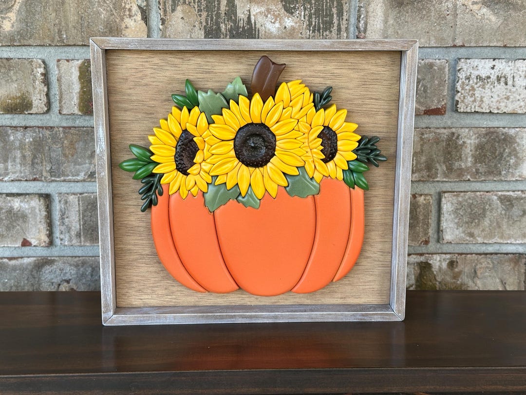 Fall Pumpkin and Sunflowers Wall Art - Handmade Framed Art - Etsy