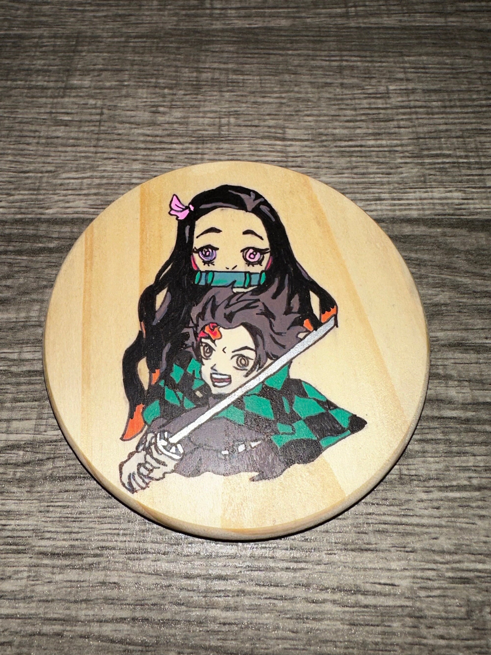Demon Slayer Tanjiro and Nezuko Hand-painted Coaster - Etsy
