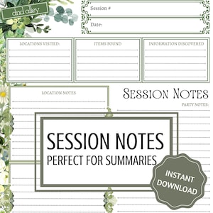 Dnd Session Notes Perfect for Session Summaries Green | Etsy