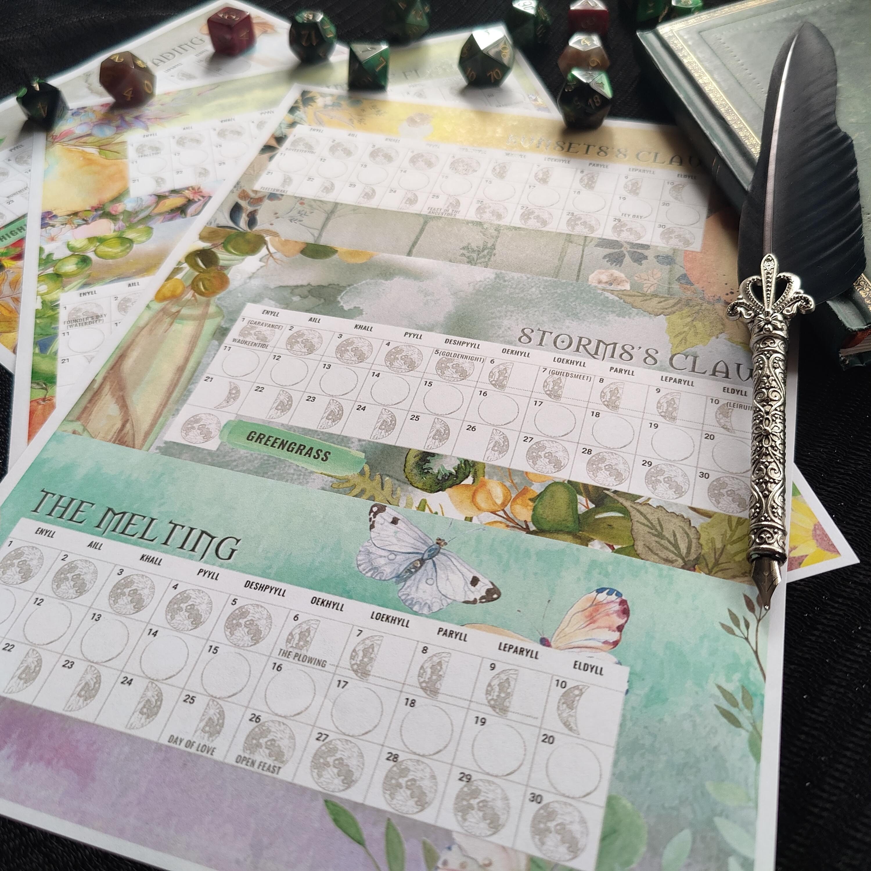 Dnd Calendar for Faerun forgotten Realms, Toril, Sword Coast Lunar ...